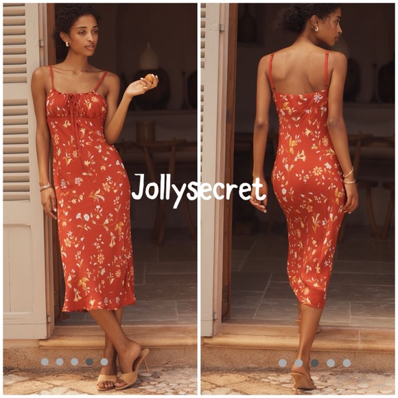 Reformation | Dresses | Reformation Red Floral Midi Dress | Poshmark